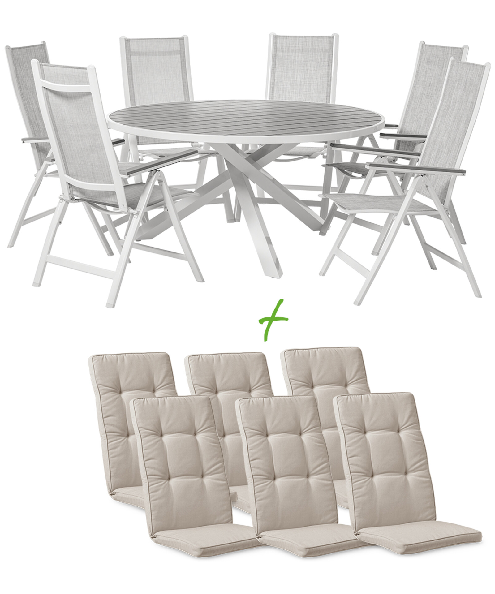 Modena/Verona Utegrupp med 6 positionsstolar Verona och 6 dynor Split | Mio